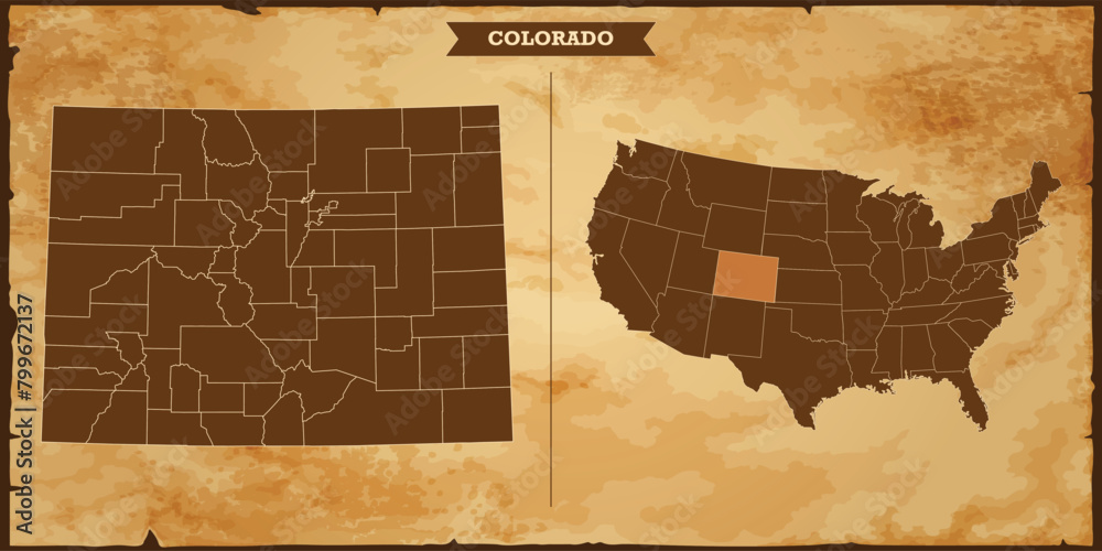 Colorado state map, United States of America map with federal states in ...