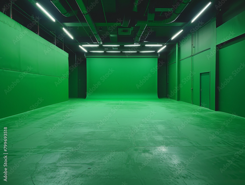 Blank green screen in a professional studio setting, ready for virtual ...