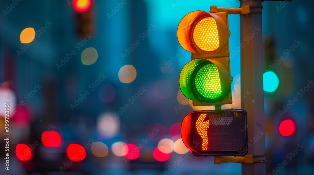 A traffic light changing from green to yellow, signaling drivers to ...