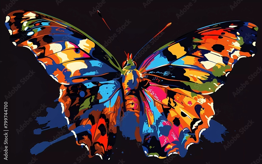 butterfly drawn using WPAP art style, isolated black background, pop art, vector illustration ...