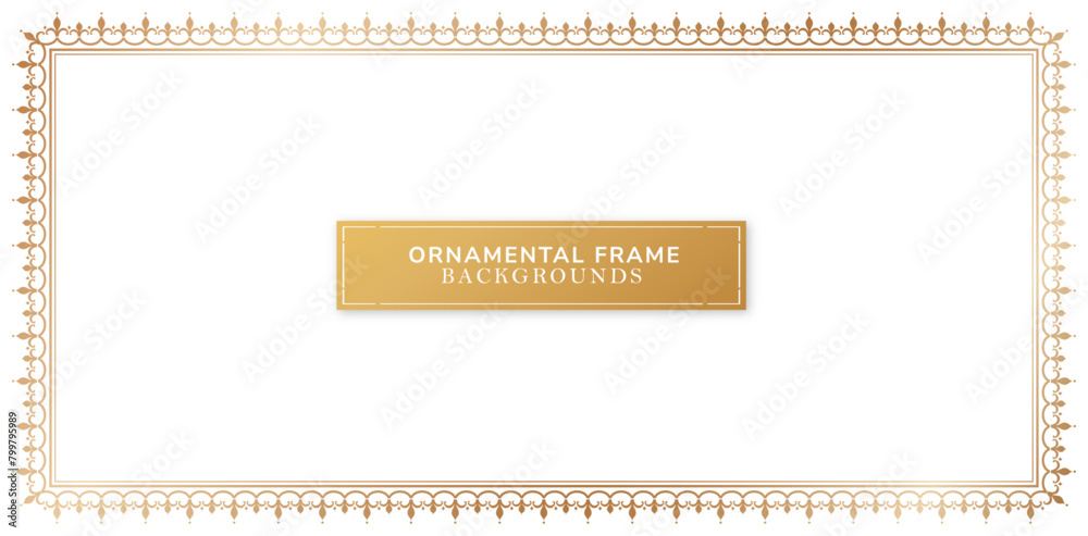 Vector illustration Ornamental border frame golden color isolated ...