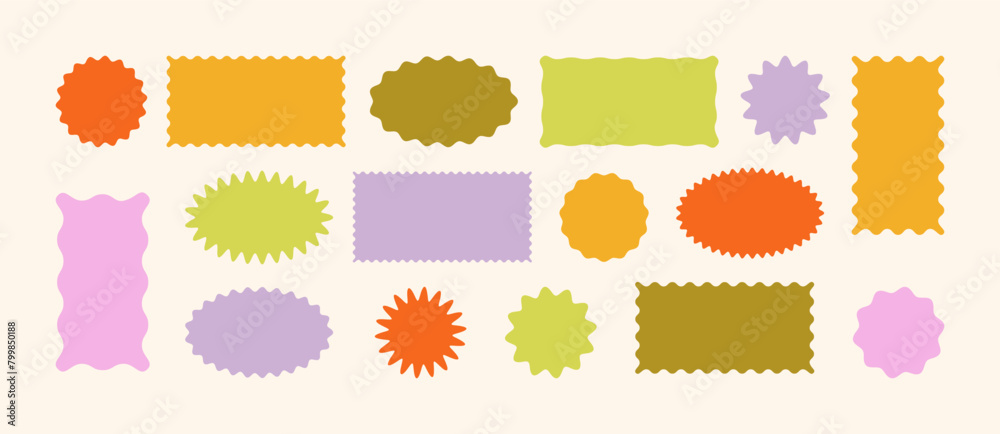 Zig zag Wavy Edge Rectangle, Oval, Circle Shapes Set. Vector Jagged ...