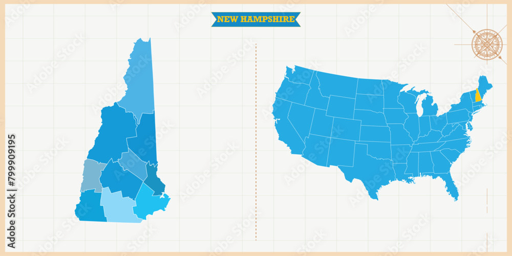 A Map highlighting New Hampshire in the USA Map, New Hampshire and USA ...