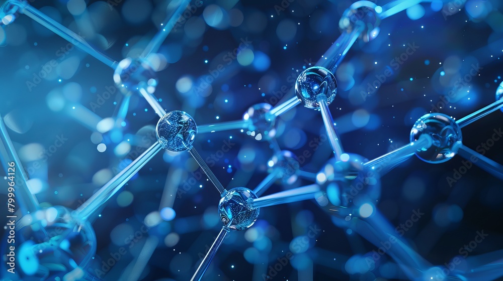 Vibrant 3d blue molecule structure - detailed molecular model in ...