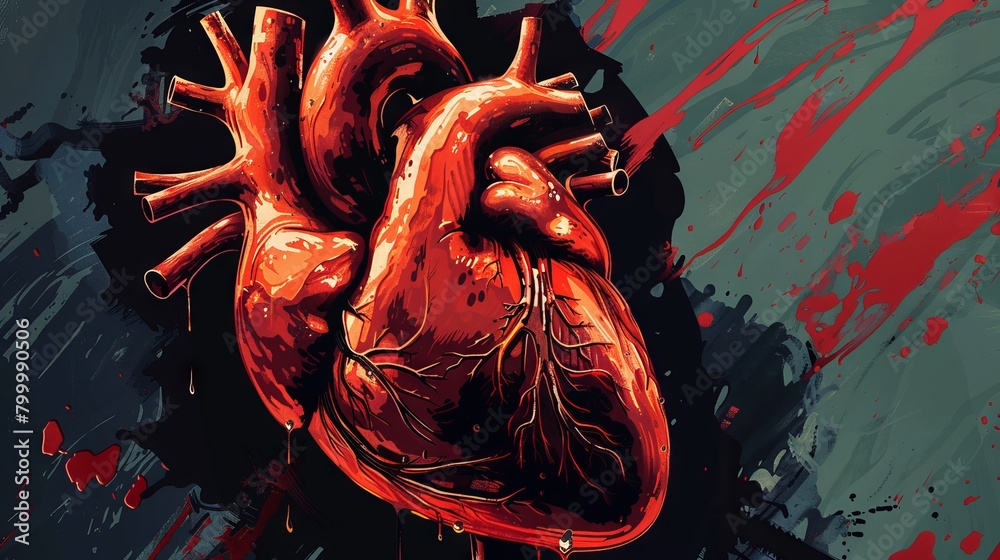 Vibrant human heart illustration with lifelike detail, anatomy artwork ...