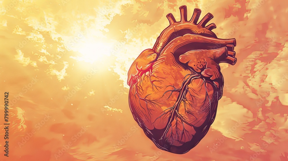Vibrant human heart illustration with lifelike detail, anatomy artwork ...