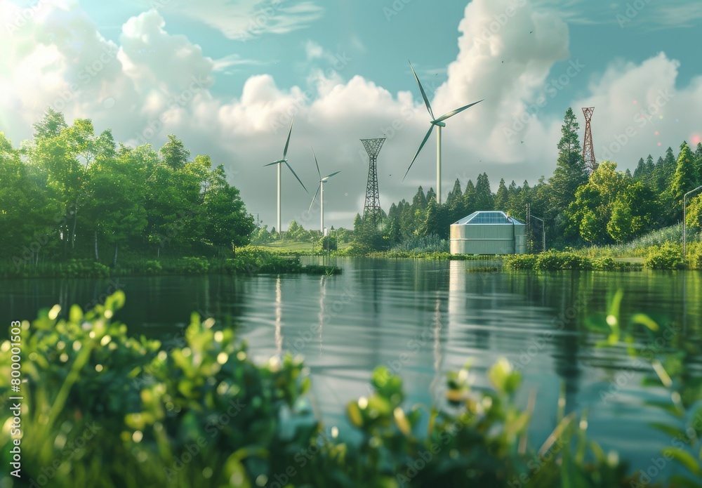 Ilustración de Stock Powering fresh nature: Renewable energy solutions ...