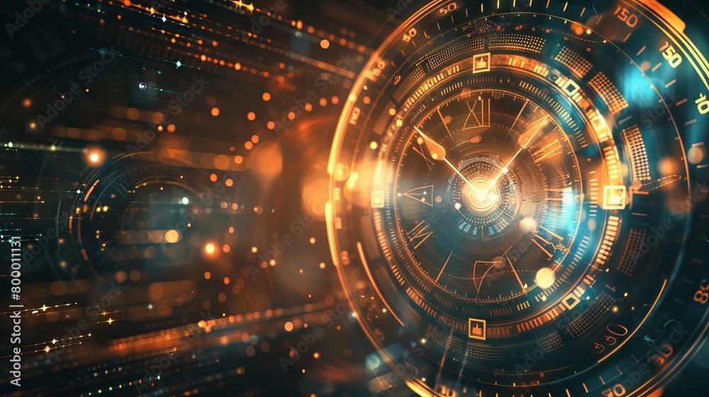 Futuristic time travel: abstract background with clock motifs ...