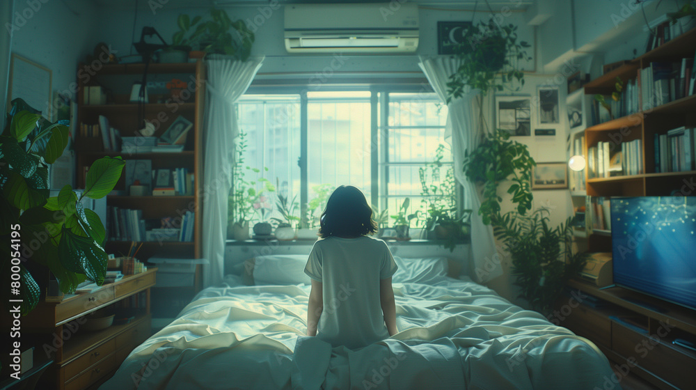 A peaceful home setting featuring a woman battling depression in her ...
