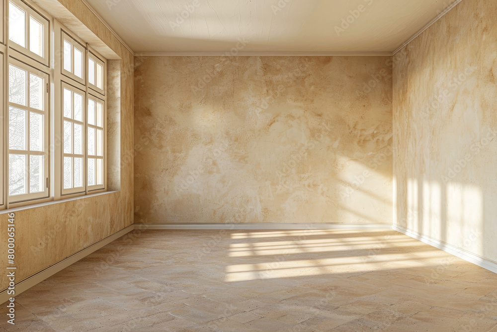mockup empty room in a classic interior in beige color with sunlight ...