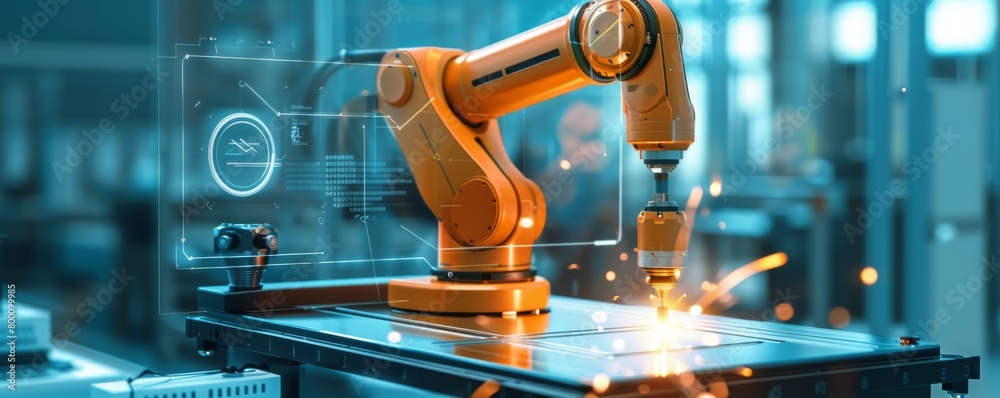 Advanced robotic arm performing precise automated cutting operations in ... Advanced robotic arm performing precise automated cutting operations in ...