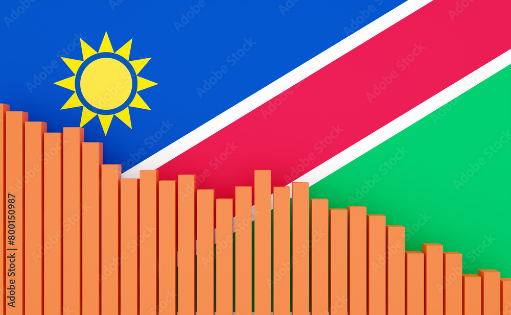 Namibia, sinking bar chart with Namibian flag. Sinking economy ...