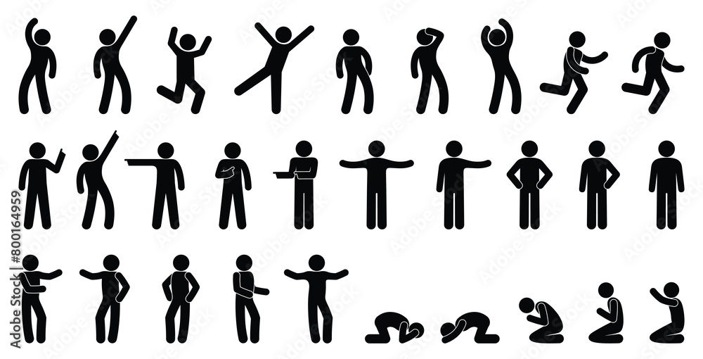 stick figure man, isolated pictogram of people, stickman icon, set of ...