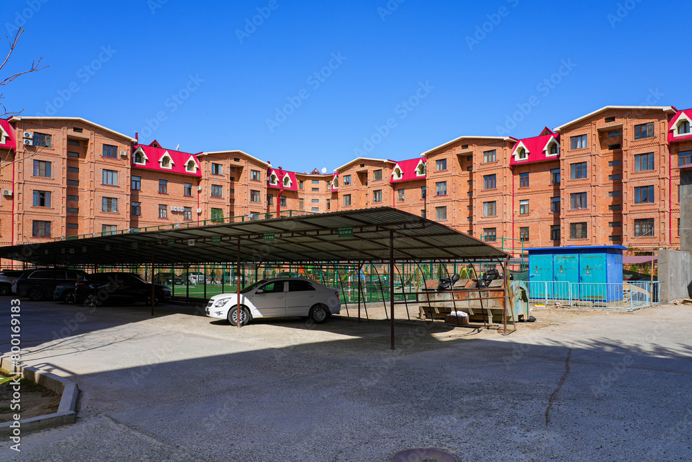 Residential building from the soviet era in downtown Nukus, the capital ...