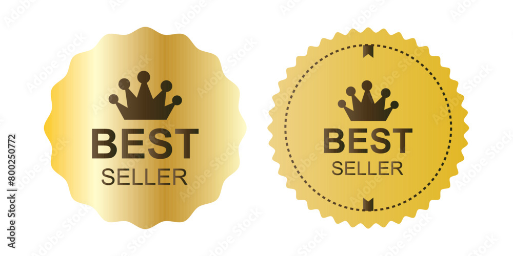 Bestseller sticker label set with gold ribbon isolated fit for mark ...