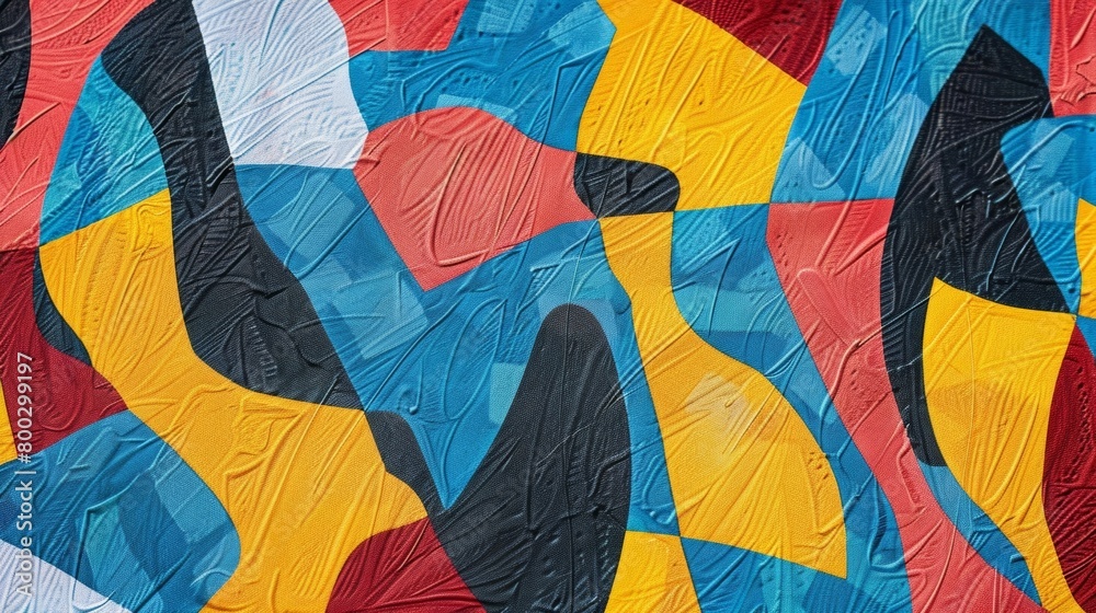 A bold and colorful pattern of abstract shapes and lines created using ...