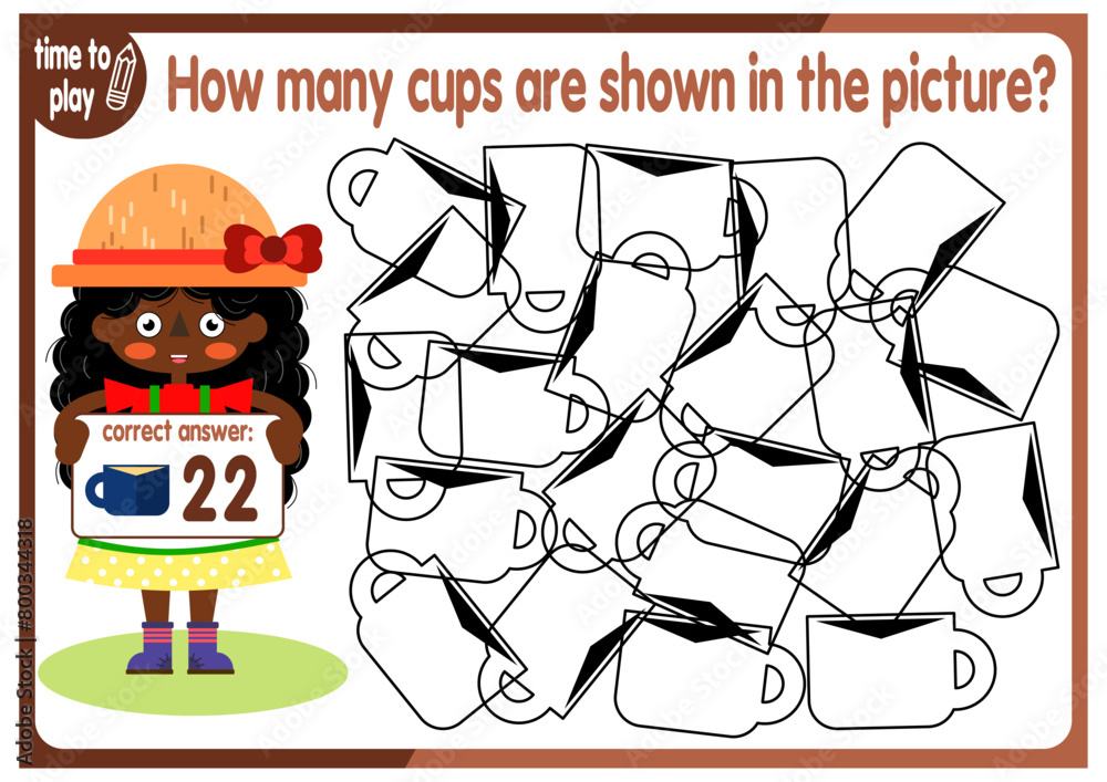 Count how many cups are hidden in the picture. How many objects are ...