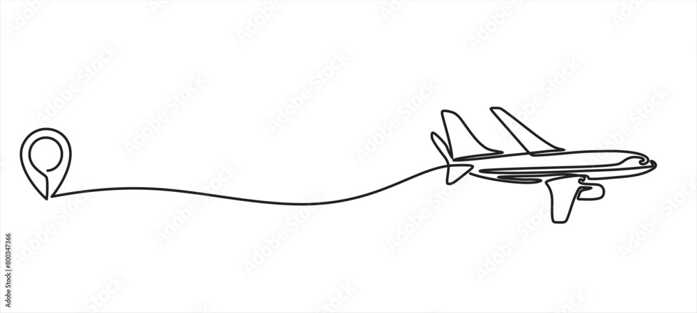 Continuous line drawing of aircraft flight routes and airport ...
