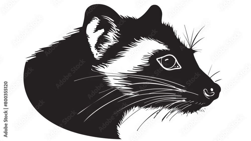 Artistic black and white sketch of a Marten head with detailed fur ...