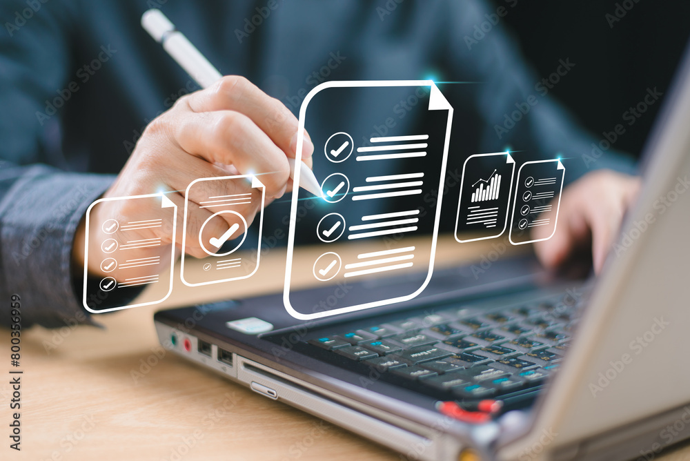 Document audit inspection, business asset analysis concept. Man ...