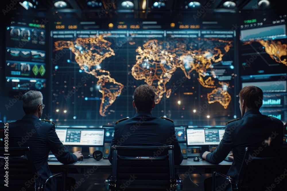 Foto de Stock big widescreen monitor with charts and management ...