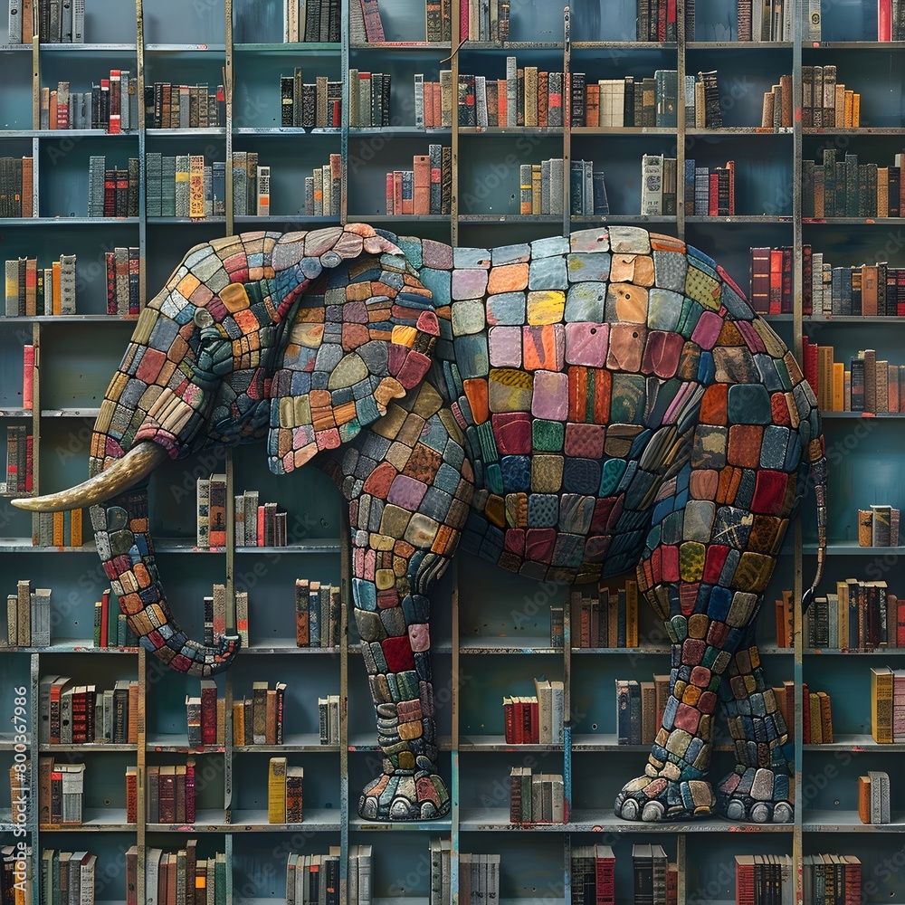 Mosaic Elephant Sculpture Depicting Vast Memory Library Stock Photo ...