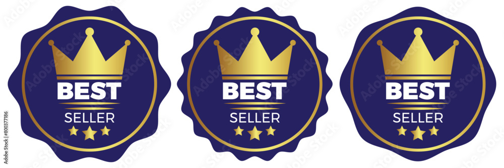 Best seller sticker label set with gold gradient and blue badge ...