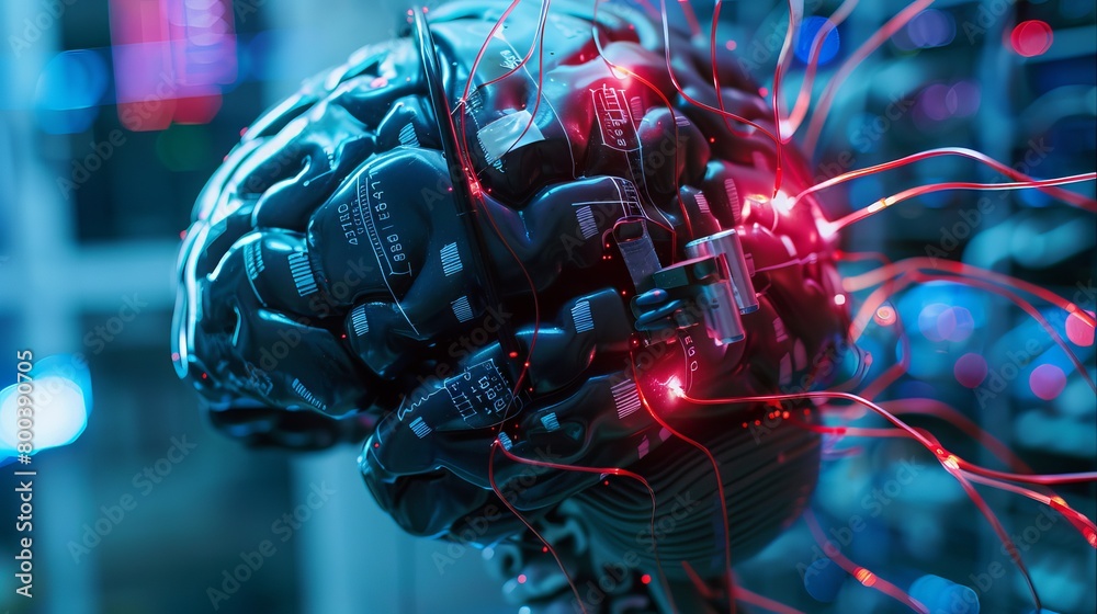 Human brain connected to futuristic technology interface, concept of AI ...