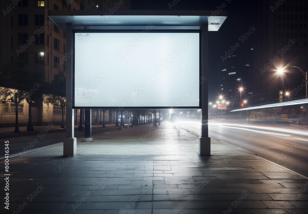 Blank digital signage screen displayed at urban street billboard mockup ...