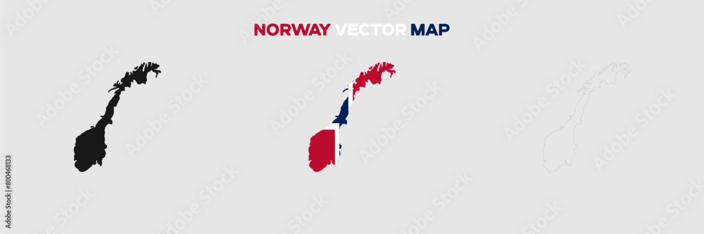 Norway Map Vector Pack. Map with Flag. Gray Map Silhouette. Gray ...
