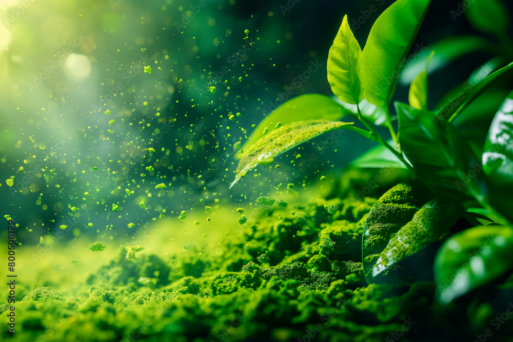Matcha production technology from leaves to tea. Conceptual banner ...