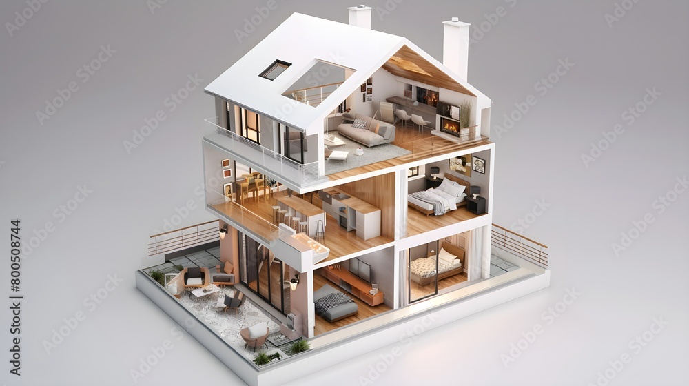 3d small house model on architecture floorplan Stock Illustration ...