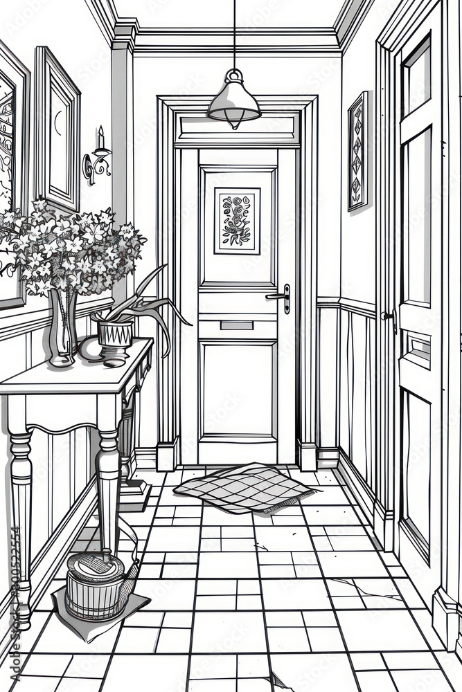 house line art for coloring pages, detailed black lines on a white ...