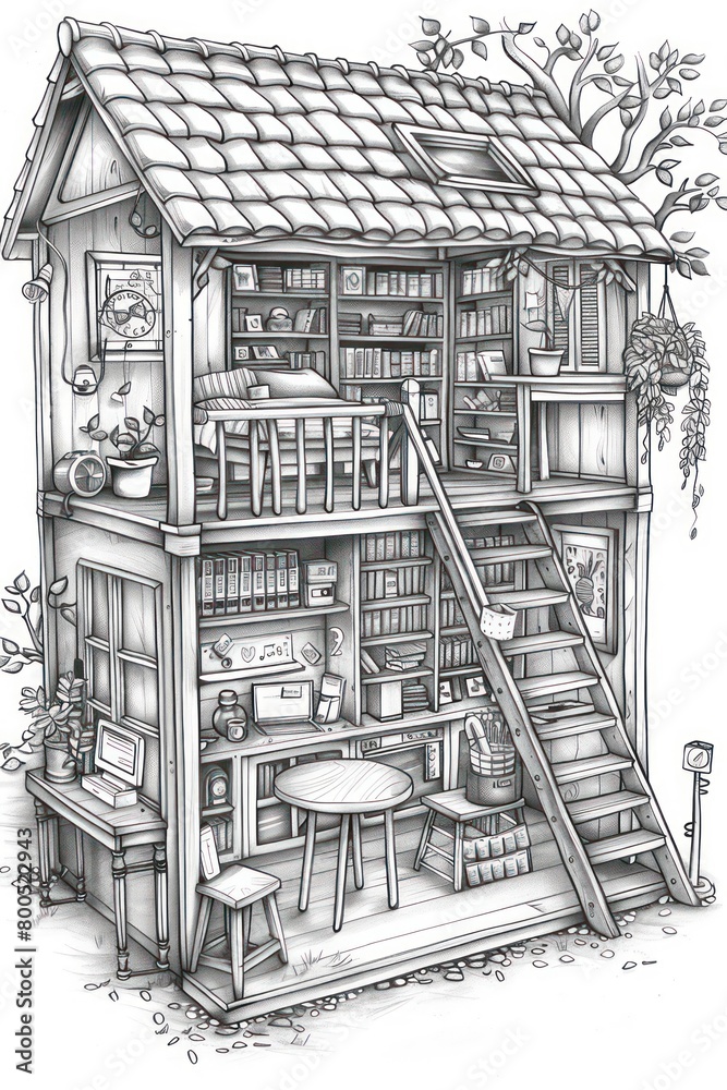 house line art for coloring pages, detailed black lines on a white ...