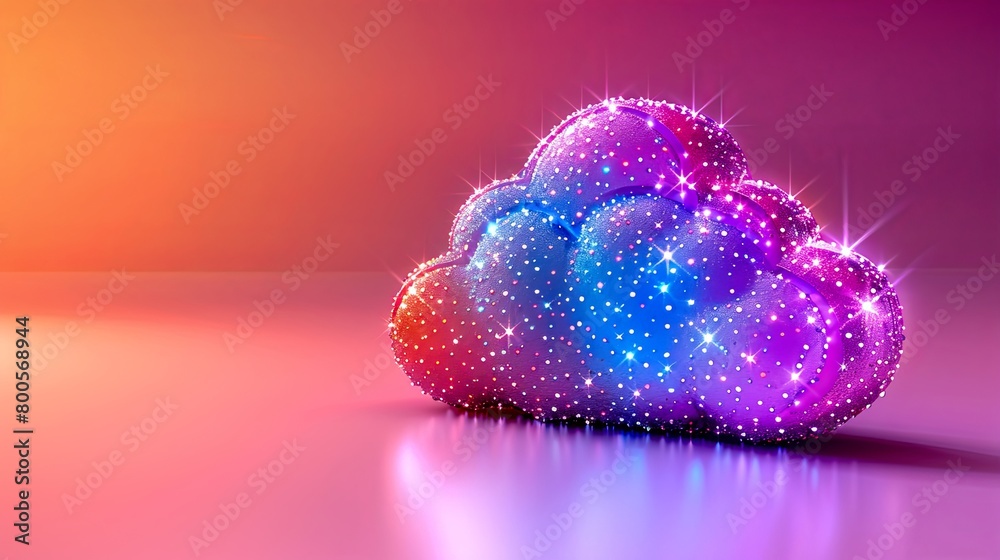 3D rendering of a glowing, multi-colored cloud made of tiny dots on a ...
