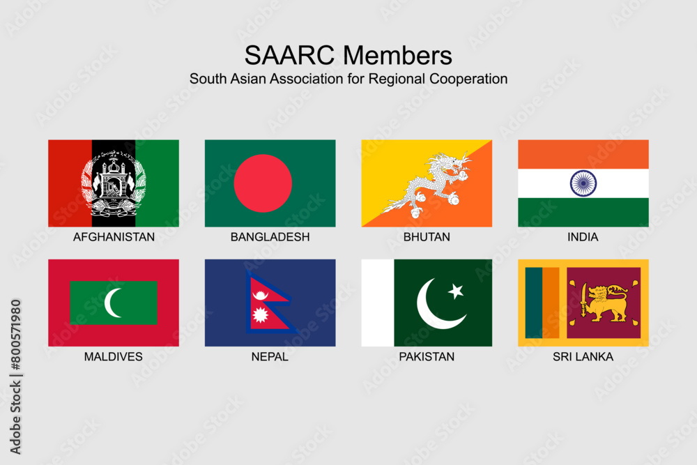 SAARC member countries flags pack. Vector flags of South Asian ...