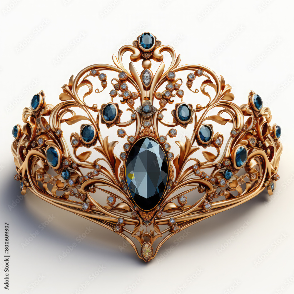 Watercolor golden tiara isolated on a transparent vector, clipart Illustration, Generative Ai ...