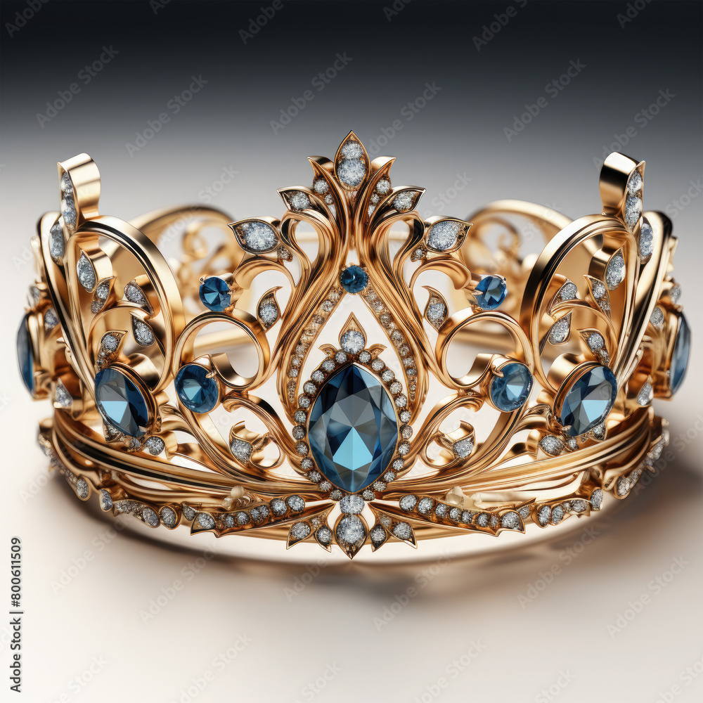 Watercolor golden tiara isolated on a transparent vector, clipart Illustration, Generative Ai ...