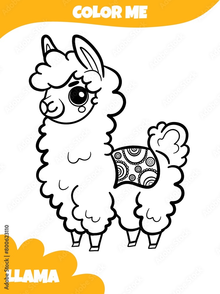 Coloring worksheet for children with llama, alpaca,a printable ...