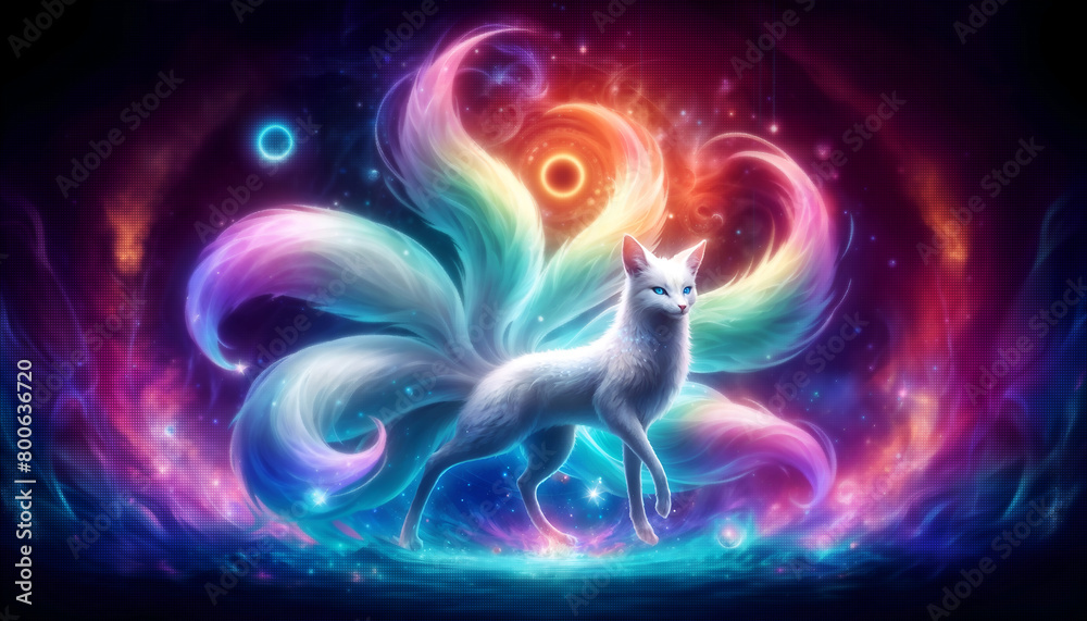 Mystical Kitsune Wallpaper with Rainbow Hues, Magical Fox, Ethereal ...