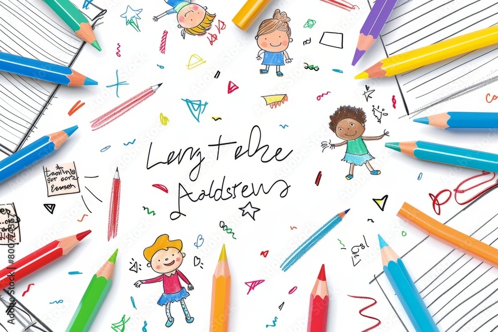 Cartoon cute doodles of students practicing their handwriting and ...