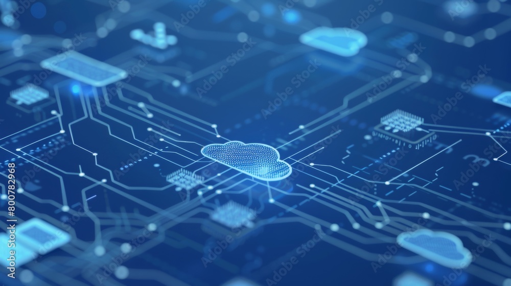 Blueprint-style flowchart representing cloud data migration, servers ...