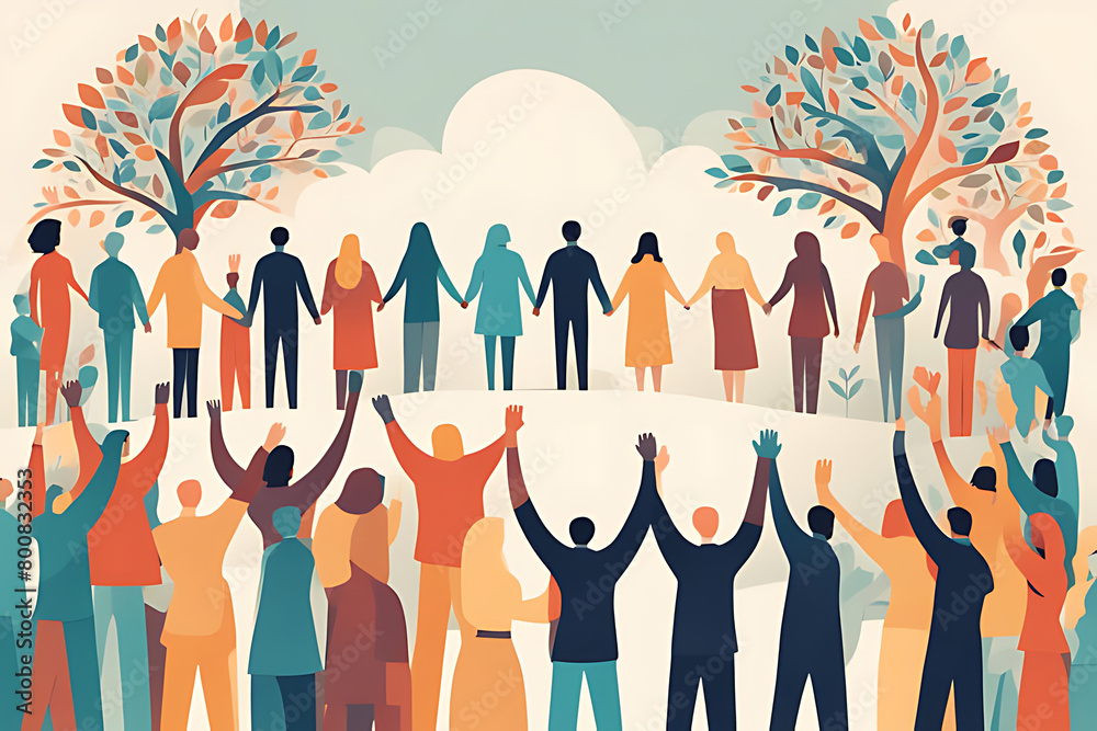 Illustration of different groups of people holding hands. Unity ...
