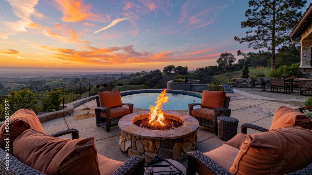An elevated fire pit lounge area offering stunning views of the ...