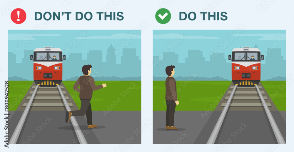 Railroad safety rules and tips. Cross when it is safe, wait for the ...