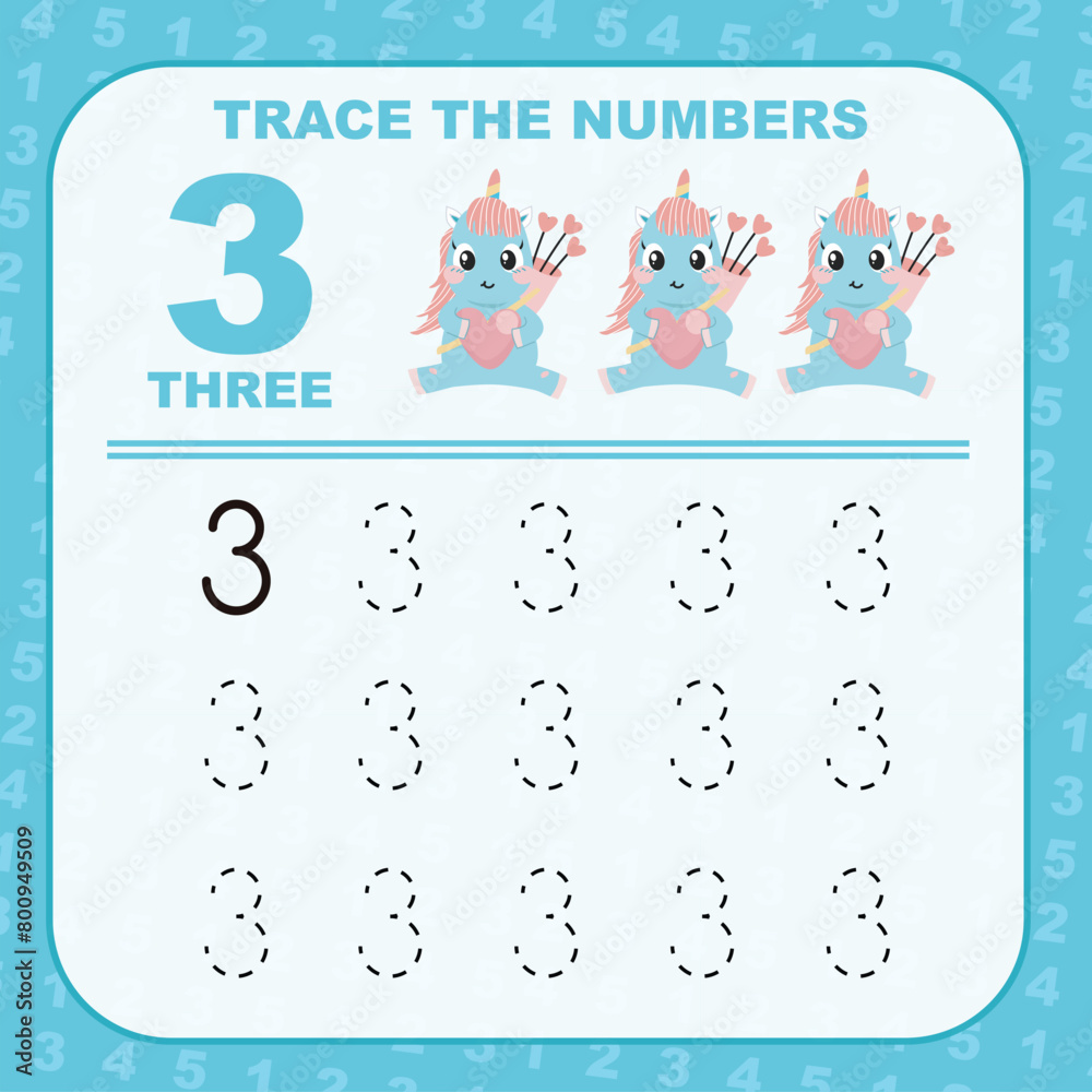 Trace and write number for children. Exercise for children to recognize ...