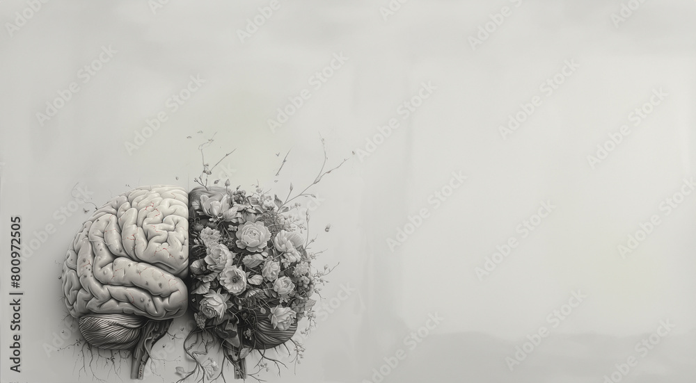 Graphite style: An illustration of a brain, with one hemisphere ...