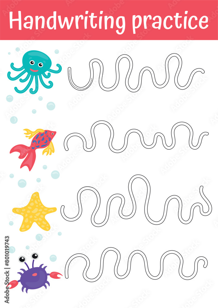 Tracing lines, handwriting training worksheet for kids. Writing ...