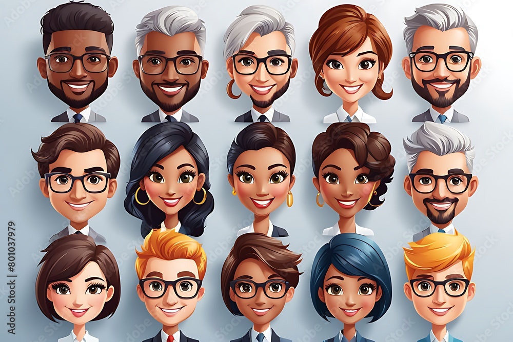 Smiling People Closeup Portrait Set Cute Cartoon Businessman Male and ...