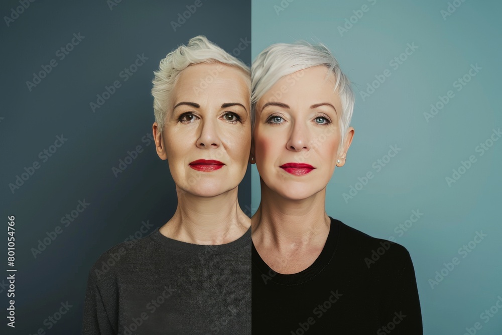 Anti-aging process transformation reveals age comparison through ...